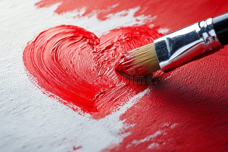 Heart Shape Painted with a Brush on a Textured White Background during ...