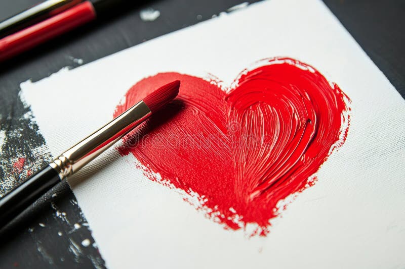 Heart Shape Painted with a Brush on a Textured White Background during ...