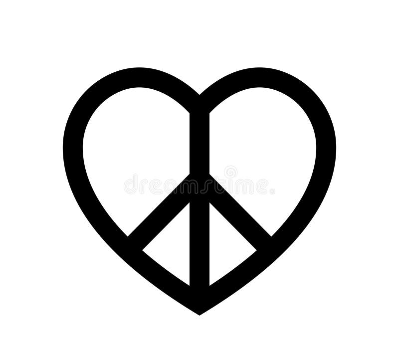 Heart Shape Peace Sign, Black Vector Icon Stock Vector - Illustration ...