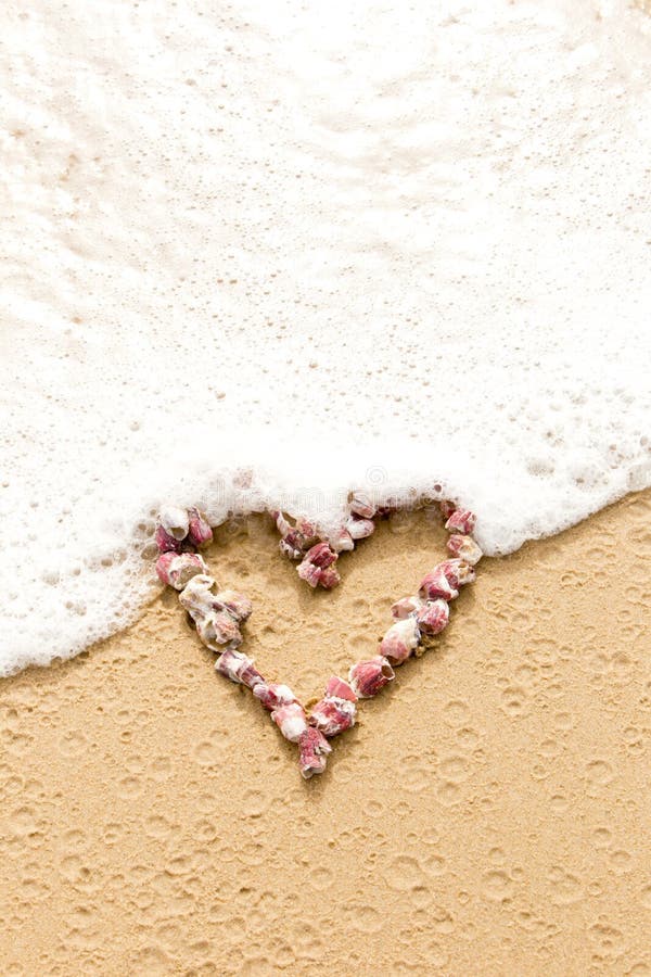 Heart Shape in Pink Sea Shells on Beach Stock Image - Image of water ...