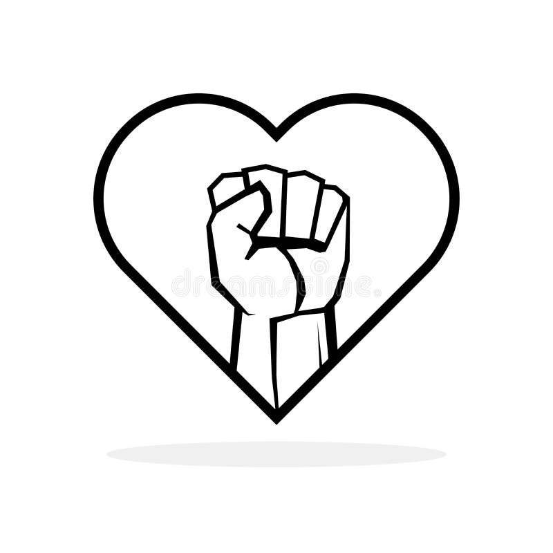 Heart Shape and Raised Fist. Clenched Fist Symbol Stock Vector ...