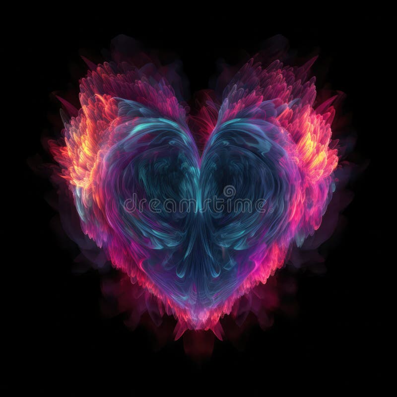 Heart Shape in Red Purple Fire on Black Background. Generative AI Stock ...