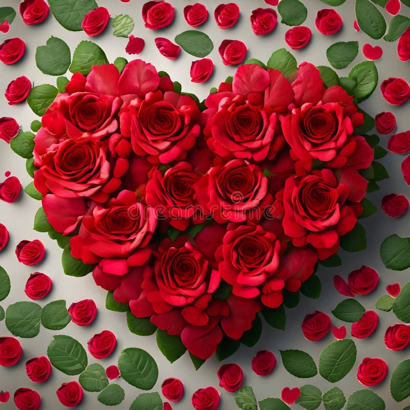 Heart Shape of Red Roses and Leaves Stock Illustration - Illustration ...