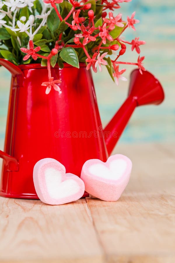 Heart Shape with Red Watering Can.Still Life Stock Photo - Image of ...