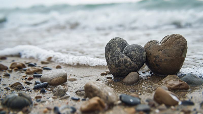 Heart Shape Rocks on the Romantic Beach Stock Illustration ...