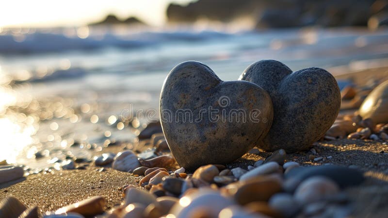 Heart Shape Rocks on the Romantic Beach Stock Illustration ...
