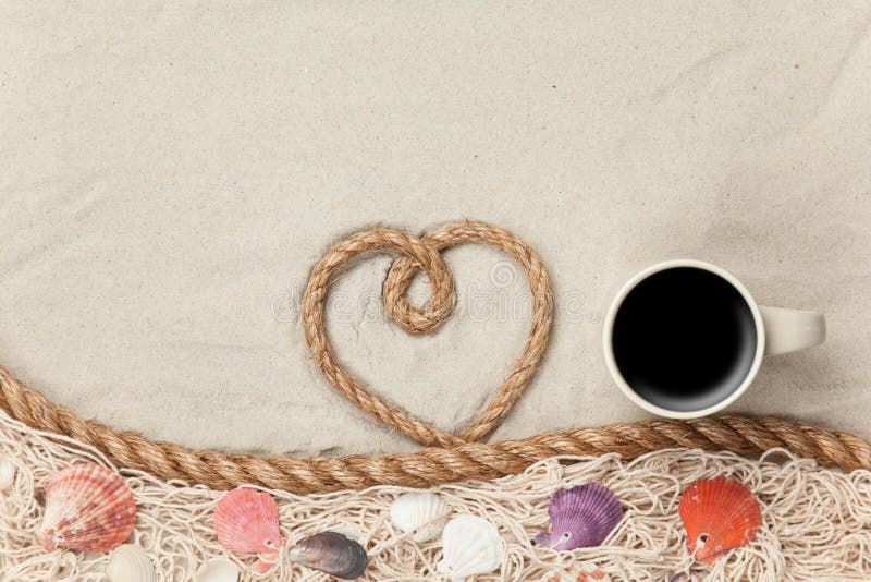 Heart Shape Rope and Cup of Coffee Stock Image - Image of emotion ...