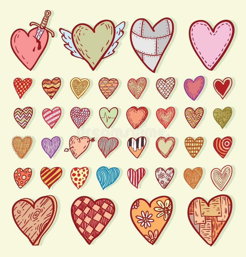 Heart Shape Set Doodle, Hand Drawn. Stock Vector - Illustration of ...