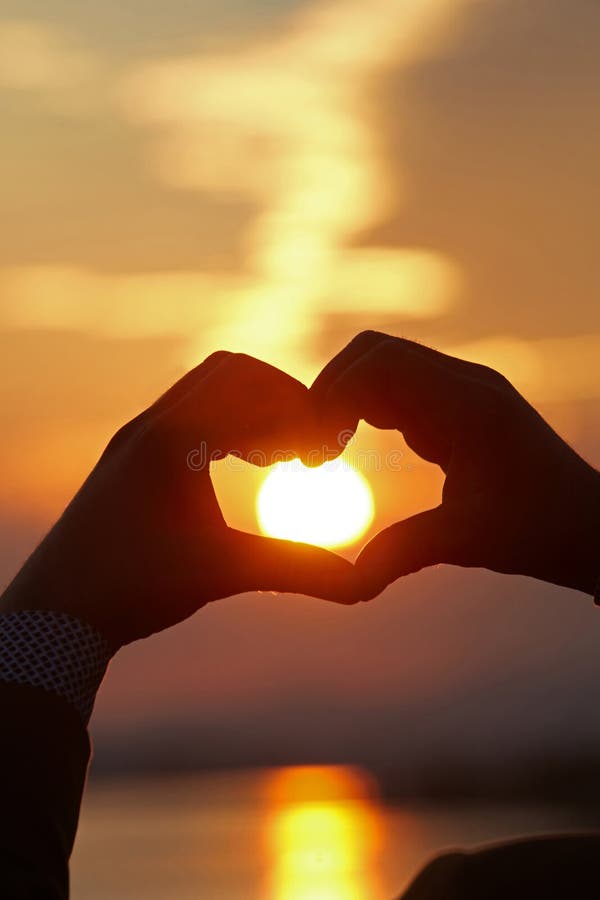 Heart Shape Silhouette on Sunset. Stock Image - Image of human, shape ...
