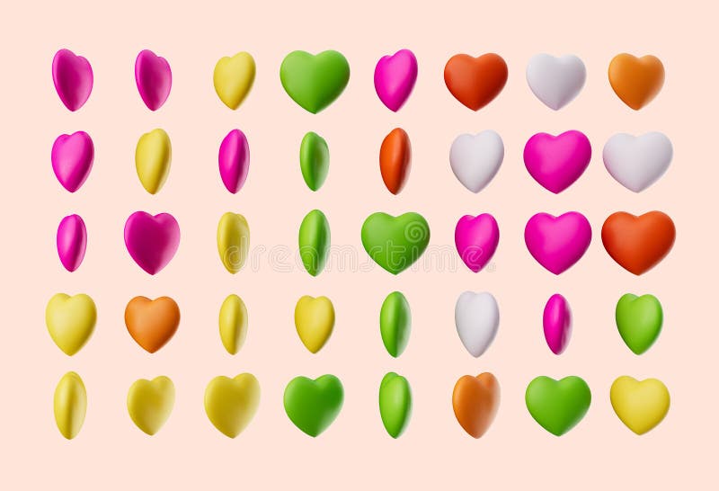 Heart Shape Sugar Candies, 3d Heart Shape Multicolor Candies on Peach ...