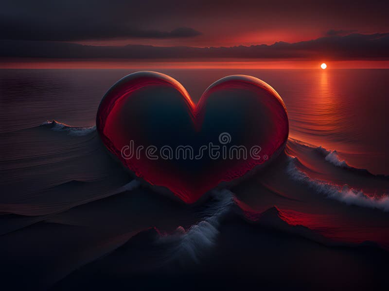 Heart Shape with Sunset on the Sea Stock Illustration - Illustration of ...