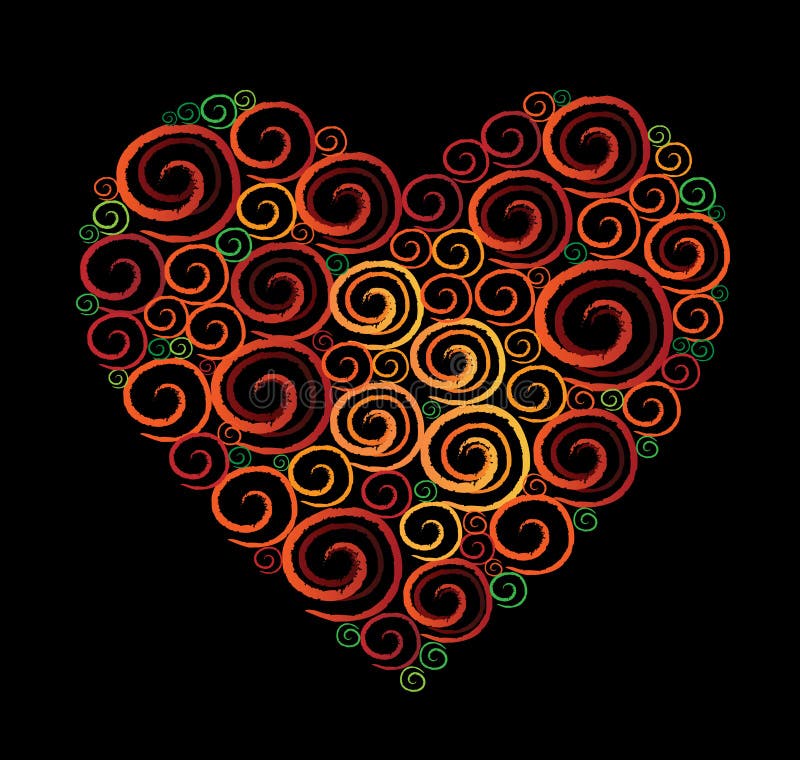 Heart Shape Swirl Black Background Stock Vector - Illustration of ...