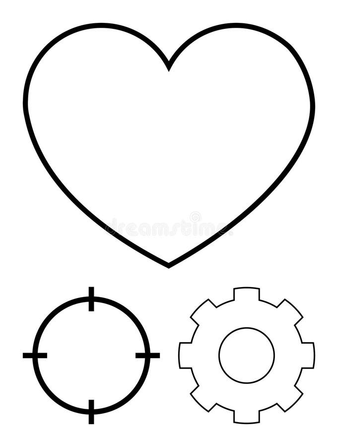 Heart Shape, Target, and Gear Icon Representing Love, Focus, and ...