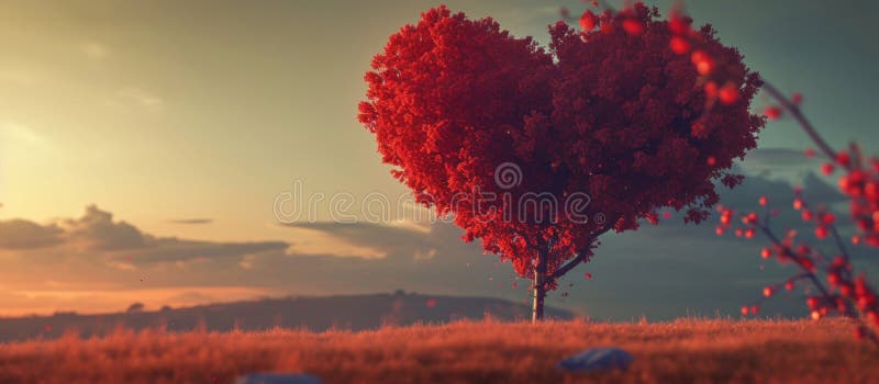 Heart Shape Tree in a Field with Sky Stock Image - Image of countryside ...
