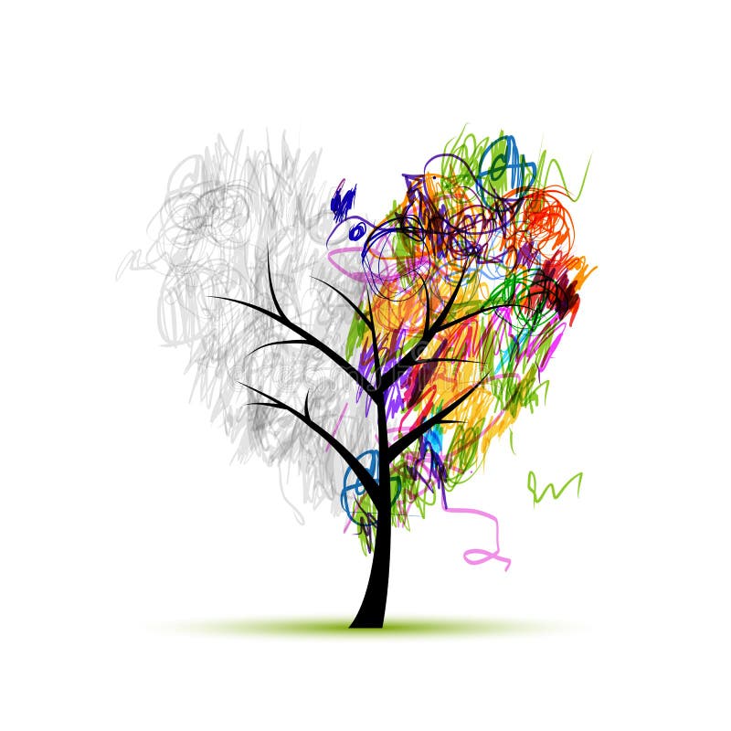 Heart Shape Tree, Pencil Drawing For Your Design Stock Vector - Image ...