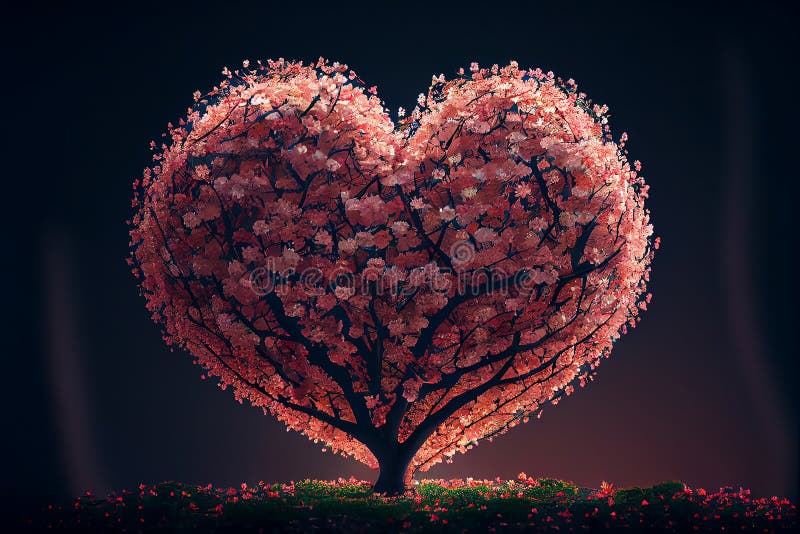 Heart Shape Tree from Sakura Floral. Illustration Generative AI Stock ...
