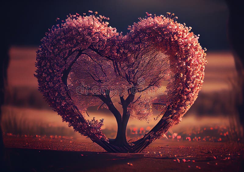 Heart Shape Tree from Sakura Floral. Illustration Generative AI Stock ...