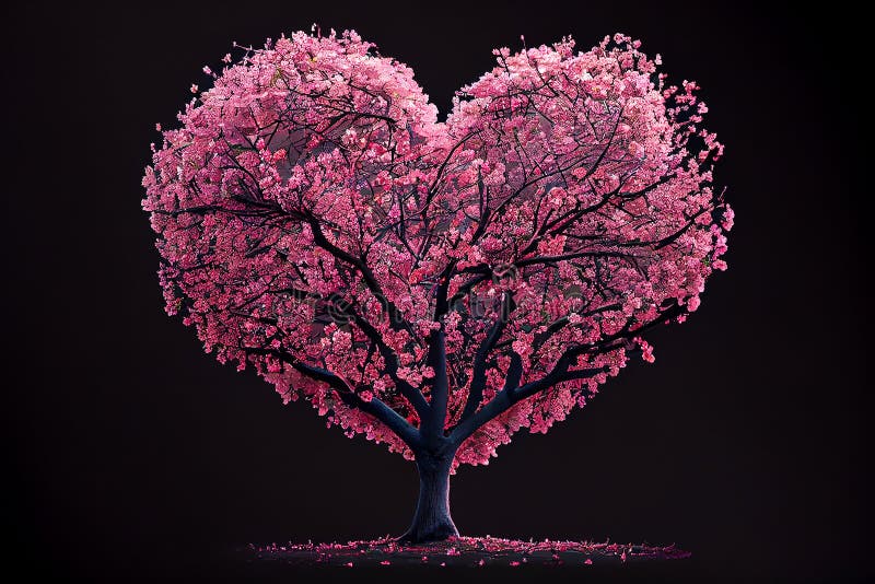 Heart Shape Tree from Sakura Floral. Illustration Generative AI Stock ...