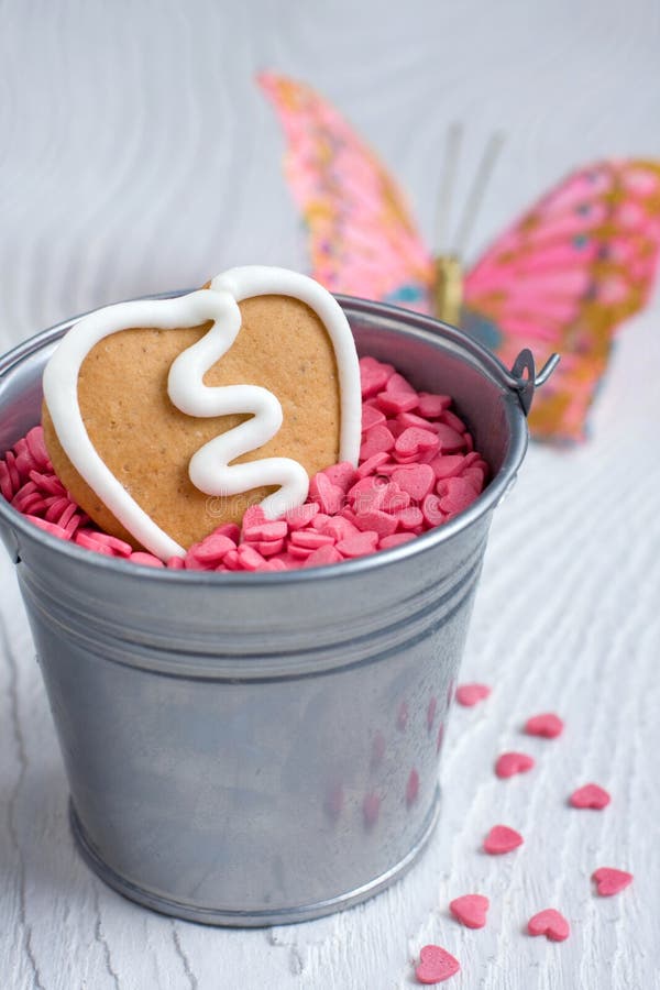 Heart Shape Valentine Gingerbread Cookie Stock Image - Image of icing ...