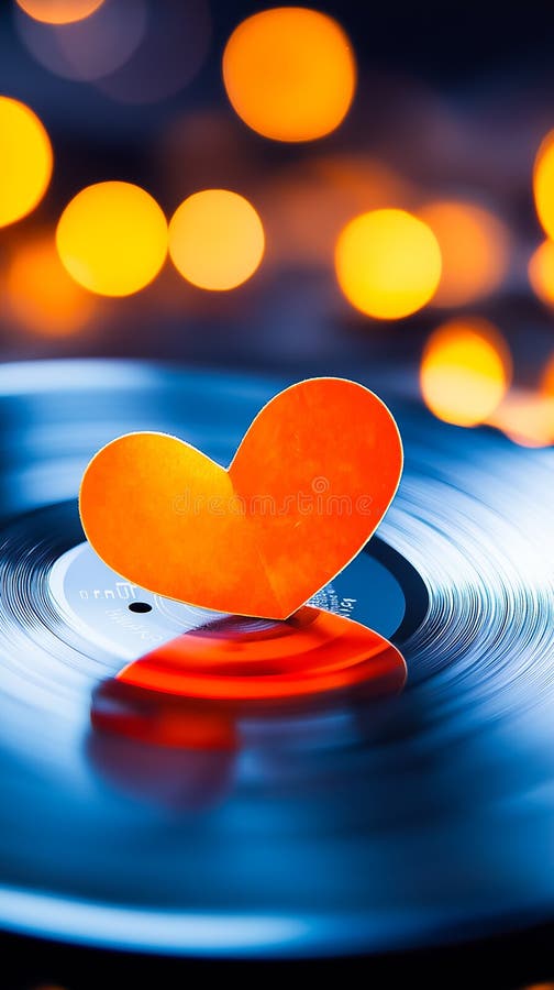 A Heart Shape on a Vinyl Record, Surrounded by Warm Lights, Evokes ...
