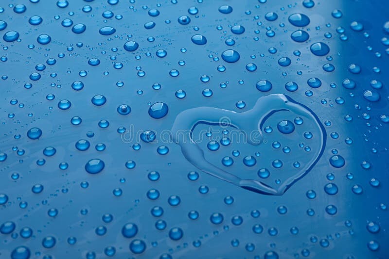 Heart Shape of Water and Drops on Blue Background Stock Photo - Image ...