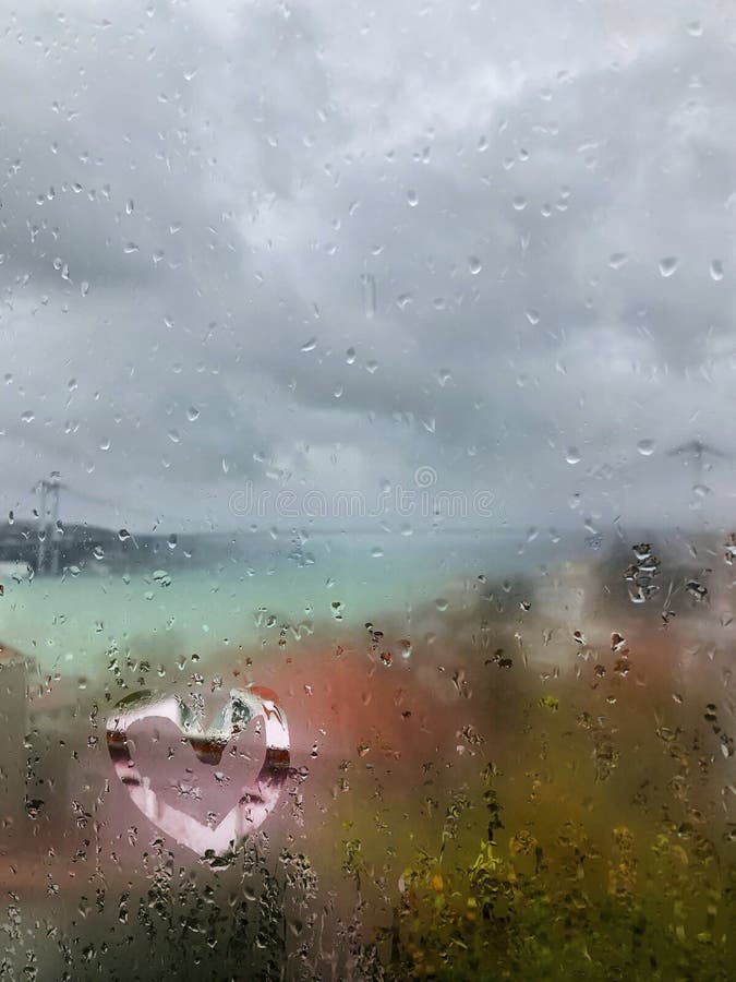 Heart Shape On The Wet Window Pane With Rain Drops Stock Photo - Image ...