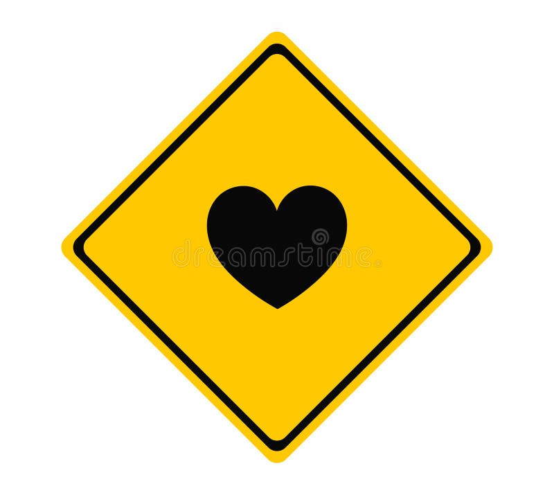 Heart Shape Yellow Road Warning Sign Stock Vector - Illustration of ...