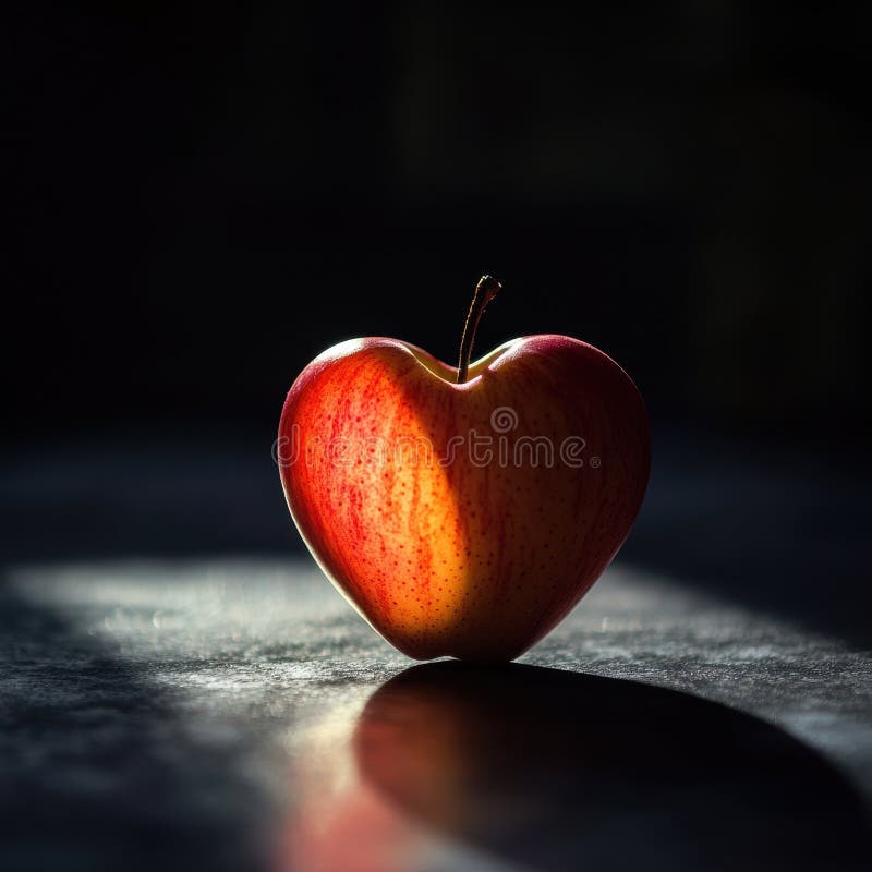 Heart-shaped Apple Illuminated in Dramatic Light Stock Photo - Image of ...