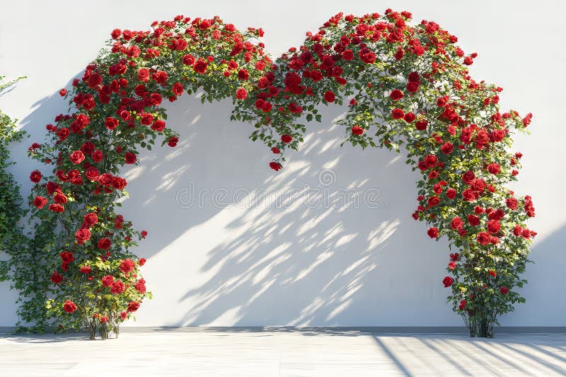 A Heart-shaped Arch of Red Roses Forms the Backdrop of a Wall Used for ...