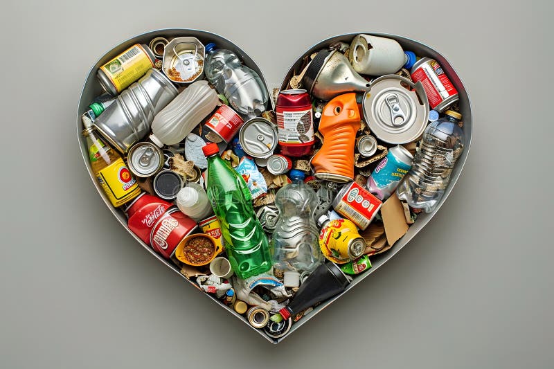 Heart-shaped Arrangement of Assorted Recyclable Materials Including ...