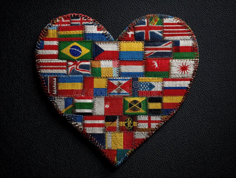 Heart-shaped Arrangement of Global Flags in Various Designs and Colors ...