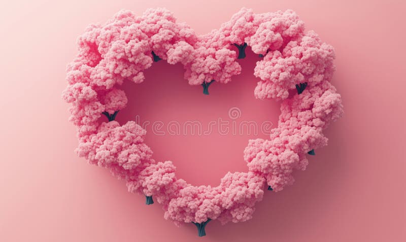 Heart-shaped Arrangement of Pink Fluffy Trees on Soft Pink Background ...
