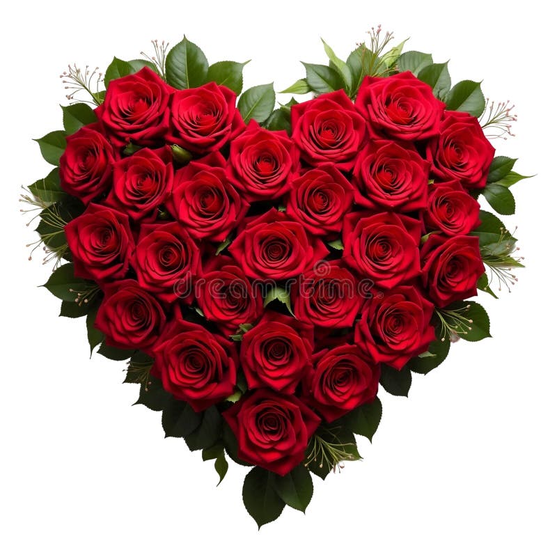 Heart-shaped Arrangement of Red Roses and Green Leap Stock Photo ...