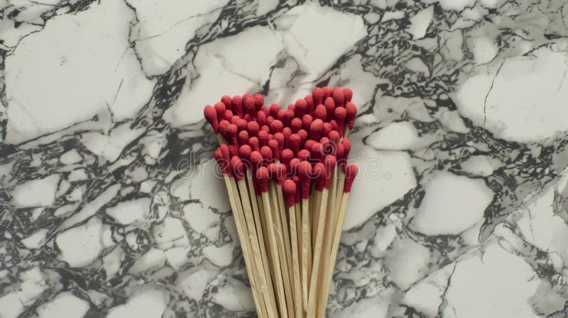 Heart-shaped Arrangement of Red-tipped Matches on Marble Stock Photo ...