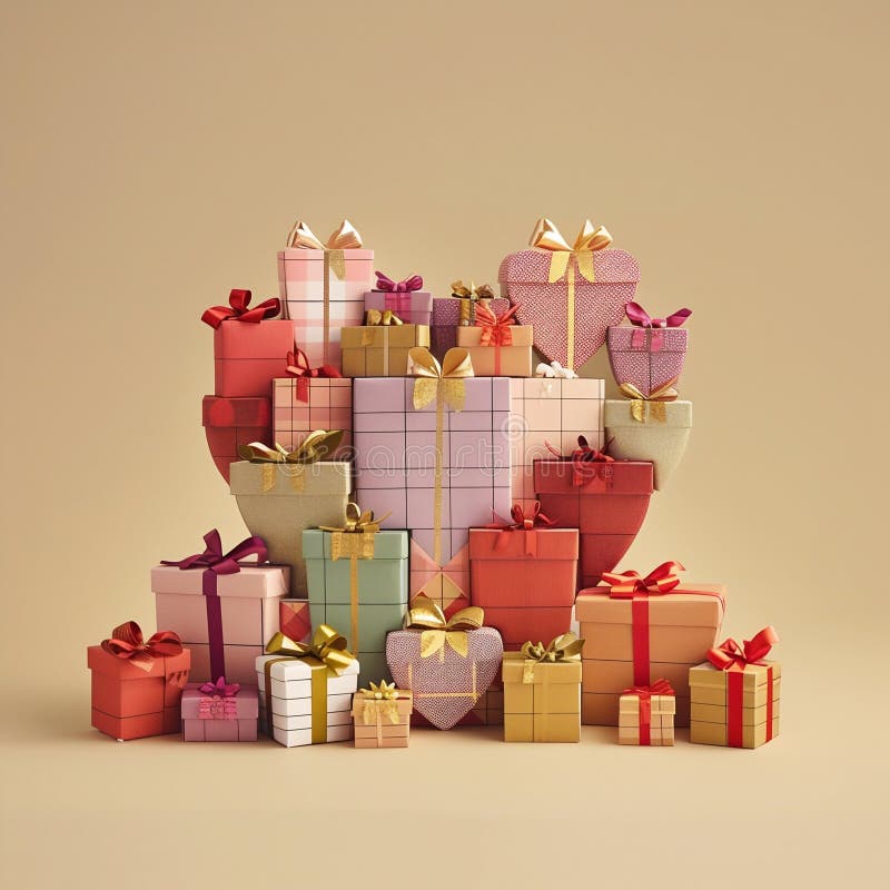 Heart-Shaped Assortment of Gift Boxes. Generative Ai Stock Illustration ...