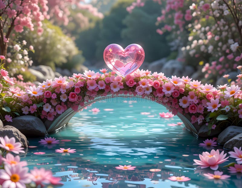 Heart Shaped Balloon on Flower Bridge Stock Illustration - Illustration ...
