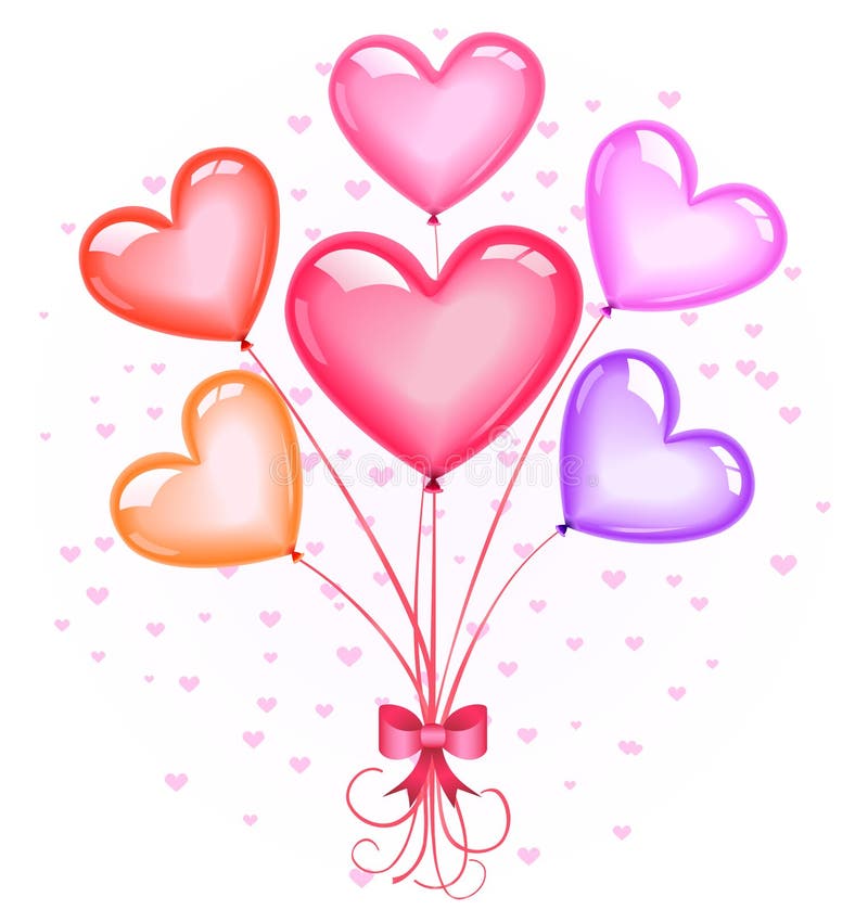 Heart-shaped Balloons Bouquet Stock Vector - Illustration of ribbon ...