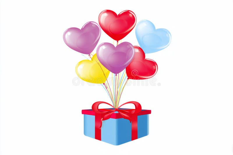 Heart-shaped Balloons Rising from a Gift Box Stock Image - Image of ...