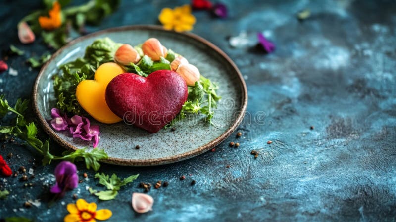 Heart-Shaped Beetroot Salad with Edible Flowers Stock Illustration ...