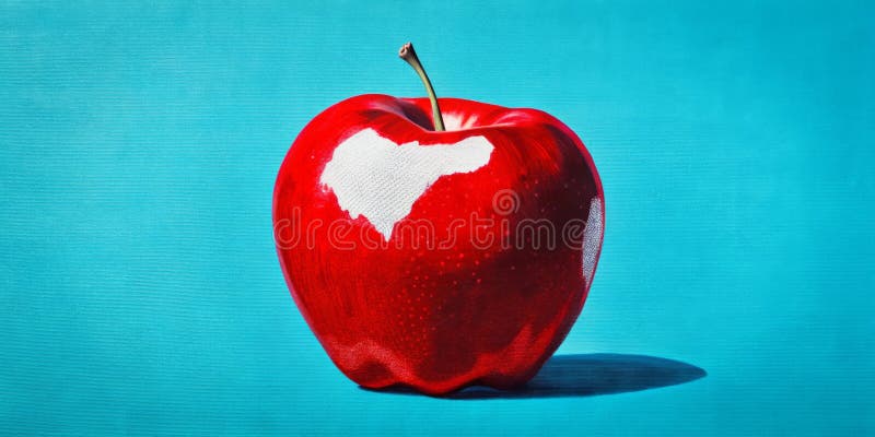 A Heart Shaped Bite Out of a Red Apple on Blue Stock Illustration ...