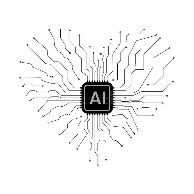 Heart Shaped Black Electronic Circuit Board with AI Chip, Representing ...