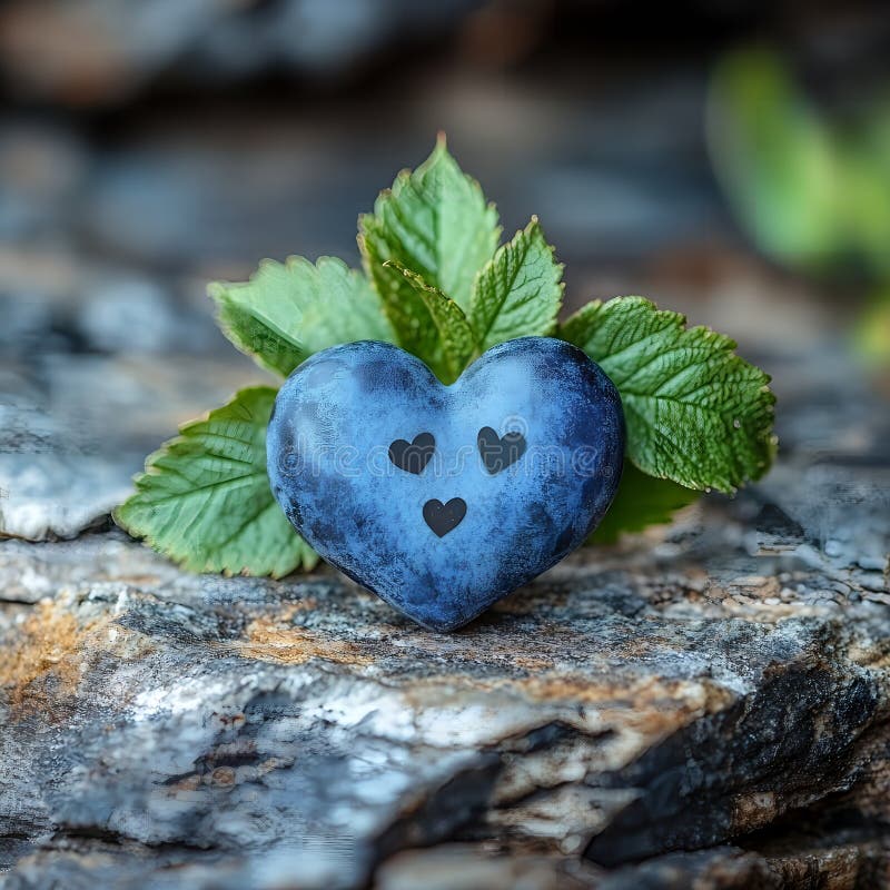 Heart Shaped Blueberry with Three Tiny Hearts Resting on a Rock ...
