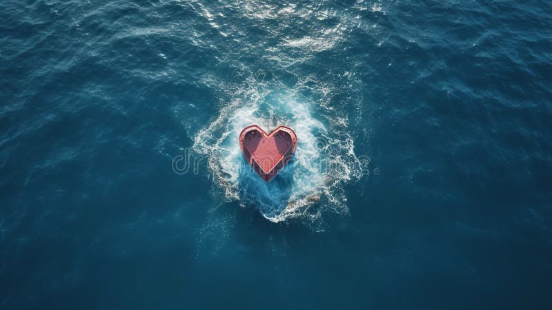 Heart Shaped Boat in the Middle of the Sea Stock Illustration ...