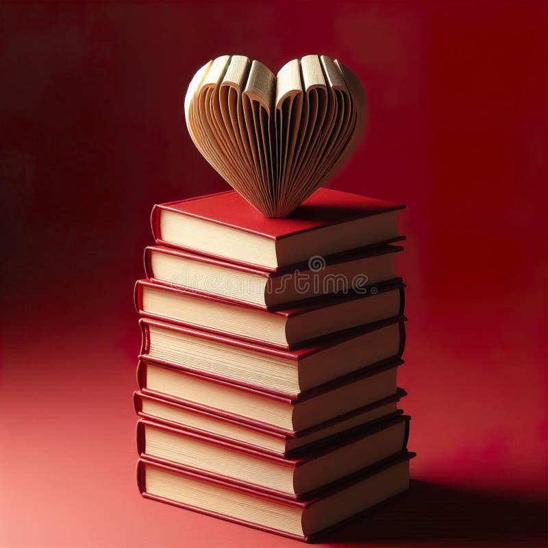 Heart-Shaped Book Stack on Red Stock Illustration - Illustration of ...