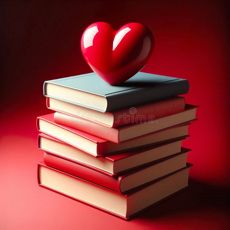 Heart-Shaped Book Stack on Red Stock Illustration - Illustration of ...