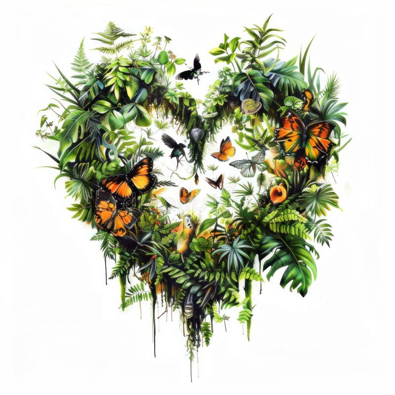 Heart-Shaped Botanical Design with Butterflies. Generative Ai Stock ...