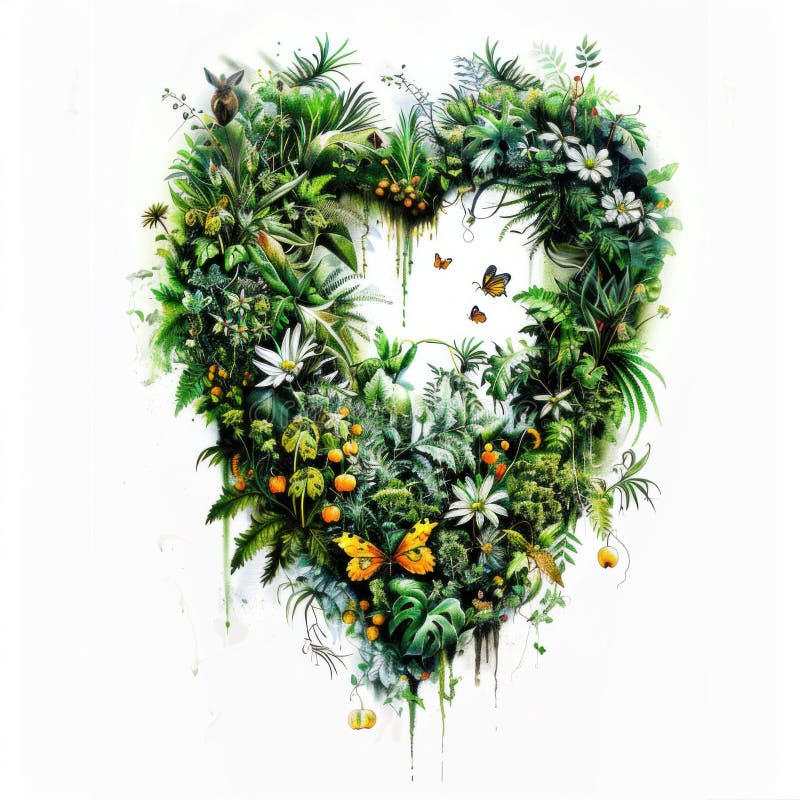 Heart-Shaped Botanical Design with Butterflies. Generative Ai Stock ...