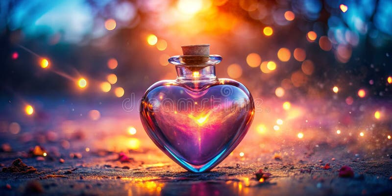 Heart-Shaped Bottle Filled with Magical Glow at Sunset Stock ...