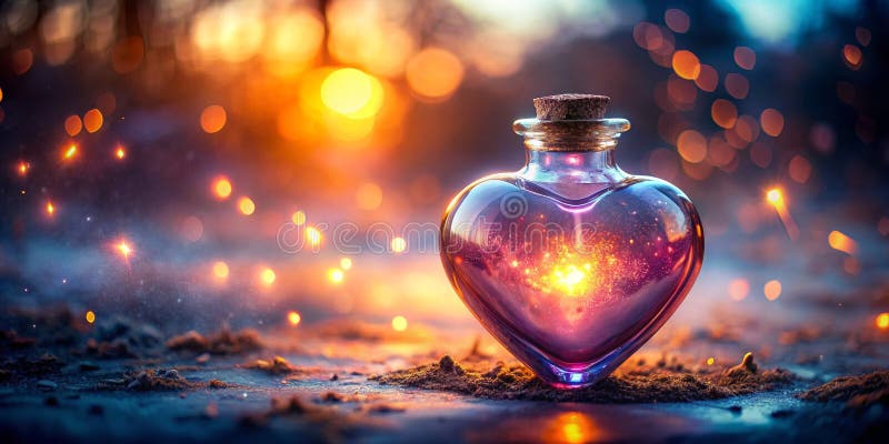 Heart-Shaped Bottle of Magic at Sunset Stock Illustration ...