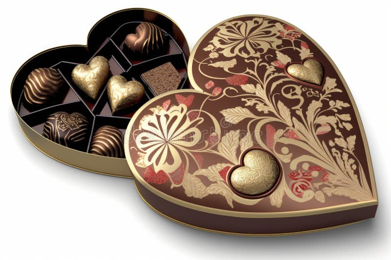 Heart-shaped Box of Assorted Chocolates or Truffles with Design and ...